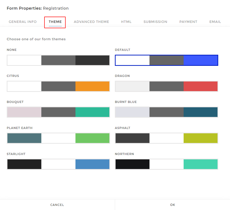 Form Properties: Theme, Advanced Theme and HTML – ChMS Help Center